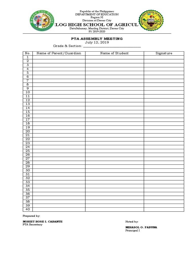 Meeting Attendance Sheet