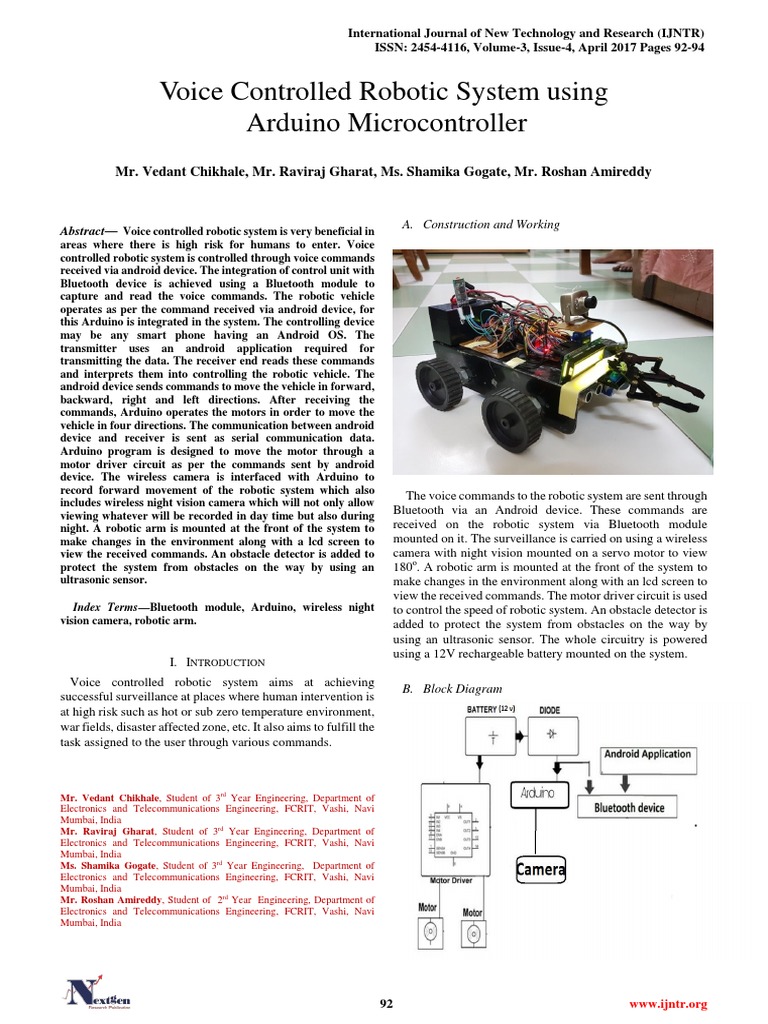 Voice Controlled Robotic System Using Arduino Microcontroller | PDF ...