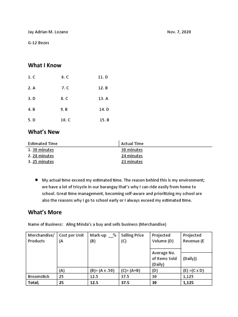 Entrep. Module 7... Grade 12 Bezos | PDF | Cost Of Goods Sold ...