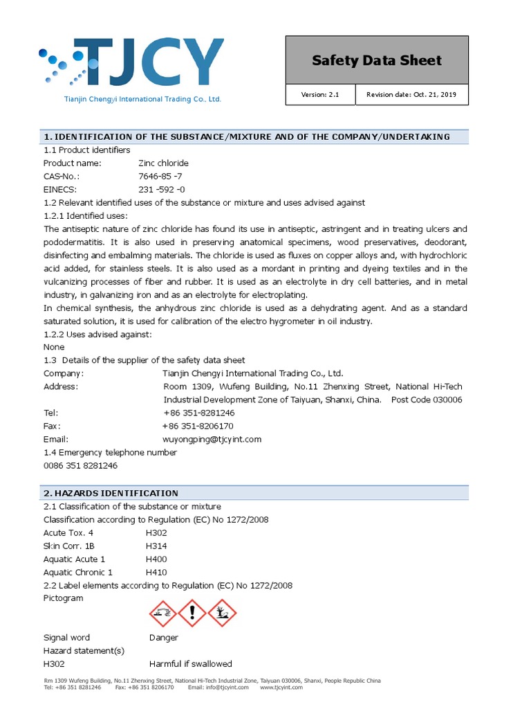 Safety Data Sheet: 1. Identification of The Substance/Mixture and of ...