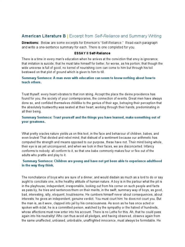 3.4 Excerpt From Self-Reliance | PDF | Self-Improvement | Wellness