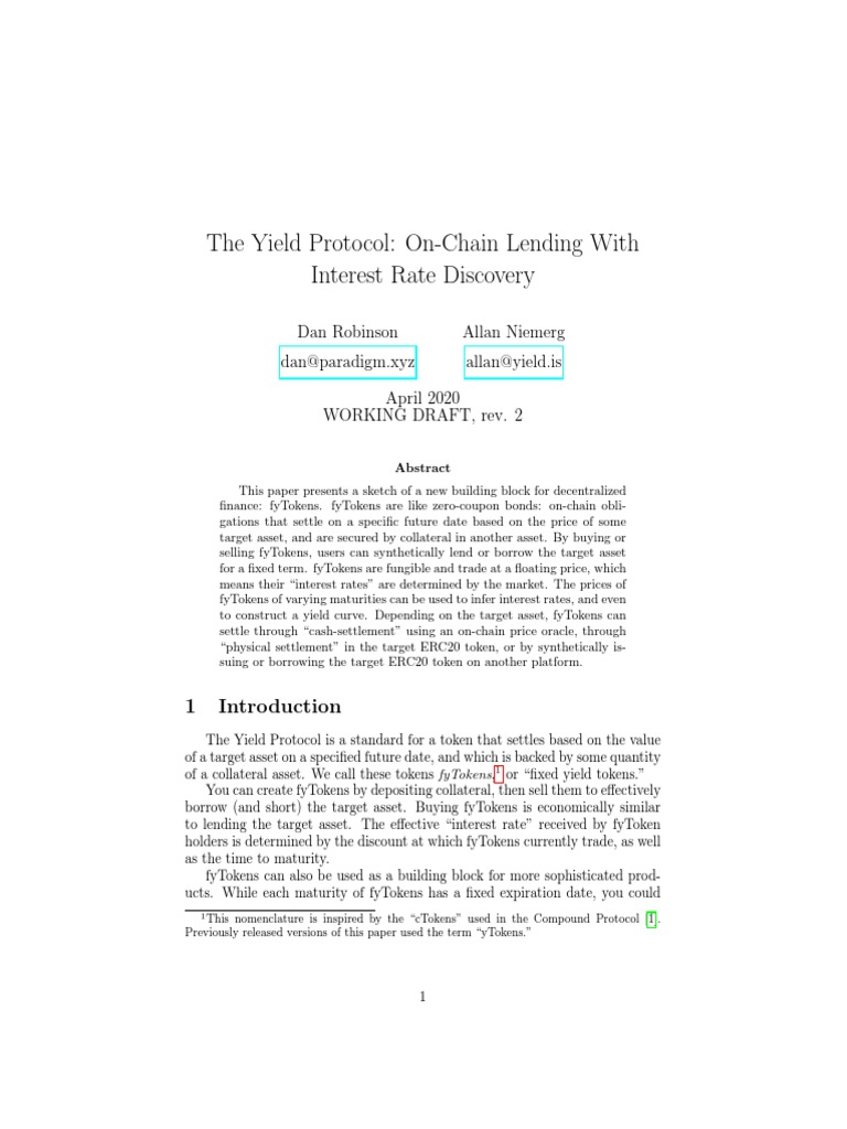 The Yield Protocol: On-Chain Lending With Interest Rate Discovery ...