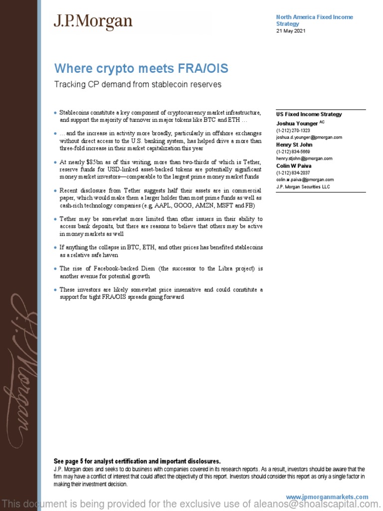 Where Crypto Meets FRA/OIS: Tracking CP Demand From Stablecoin Reserves | PDF | Jp Morgan Chase ...