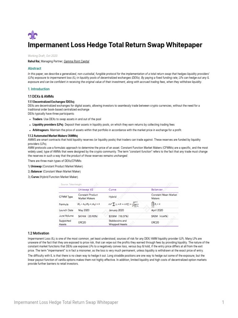 Impermanent Loss Hedge Total Return Swap Whitepaper | PDF | Derivative ...
