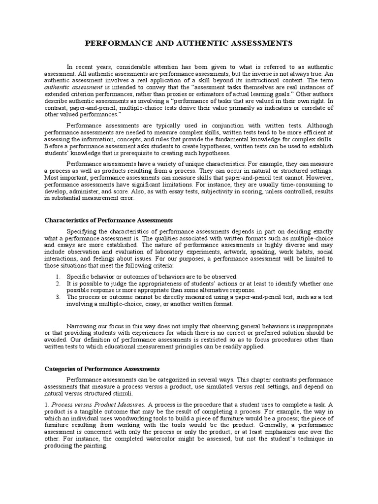 Performance and Authentic Assessments | PDF | Educational Assessment ...