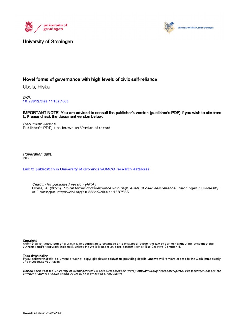 Chapter 6 Novel Forms of Governance With High Levels of Civic Self ...