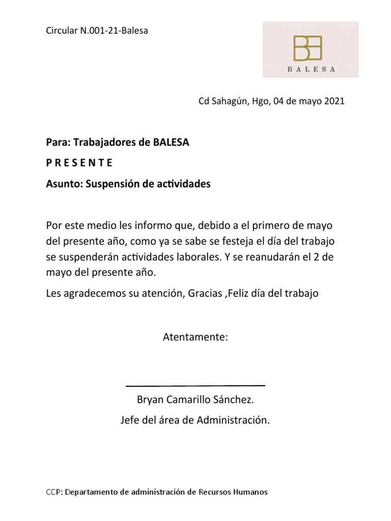 Ejemplo de Circular - Balesa | PDF