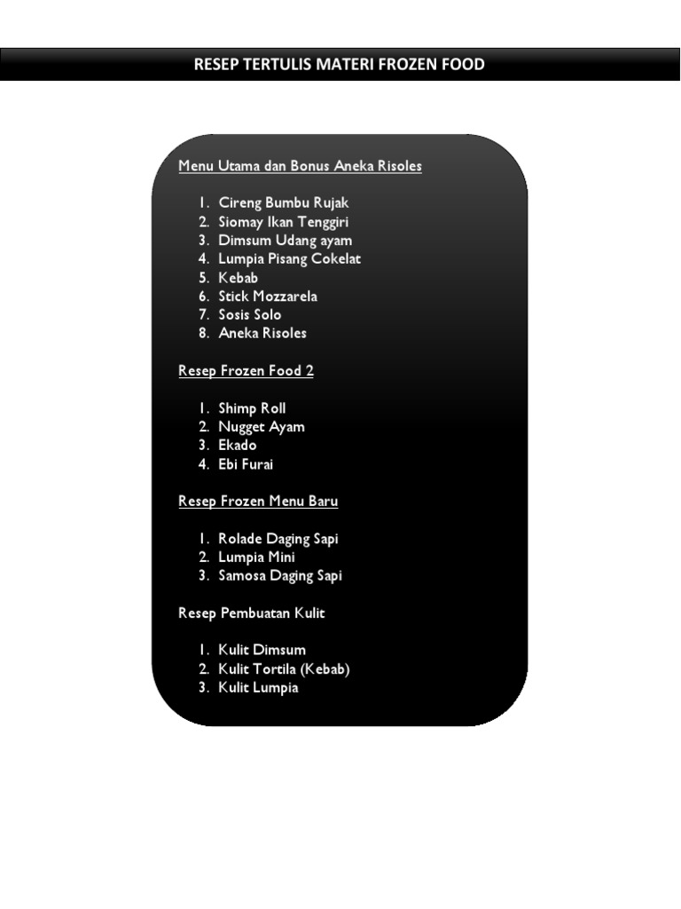 Resep Formula Frozen Food | PDF