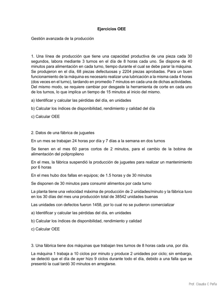 Ejercicio OEE - 2021-1 | Descargar gratis PDF | Science | Ingeniería