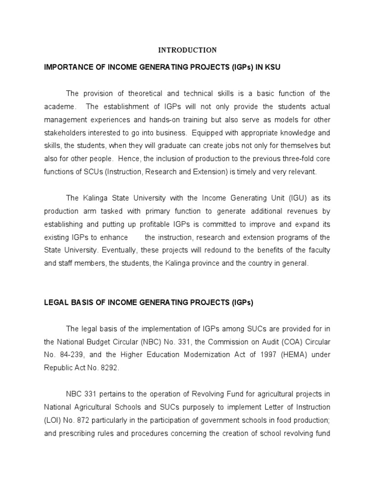 Importance of Income Generating Projects (Igps) in Ksu | PDF ...