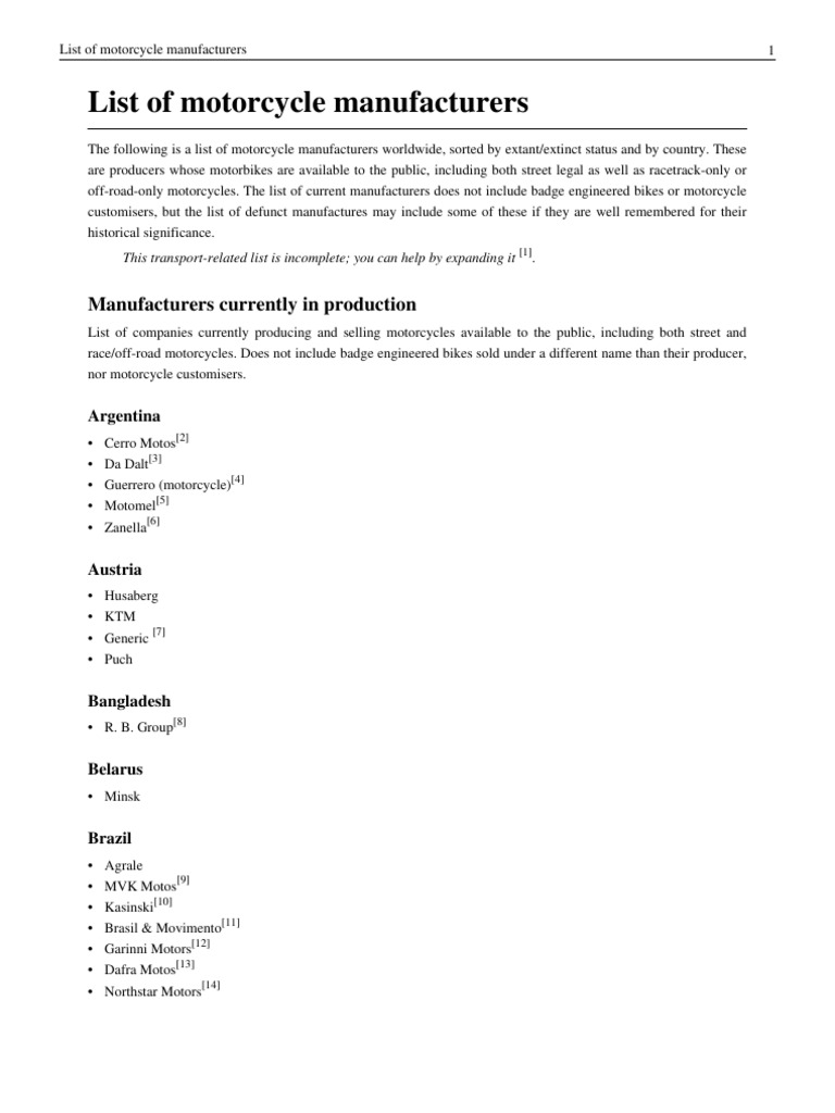 List of Motorcycle Manufacturers | PDF | Motorcycle | World Wide Web