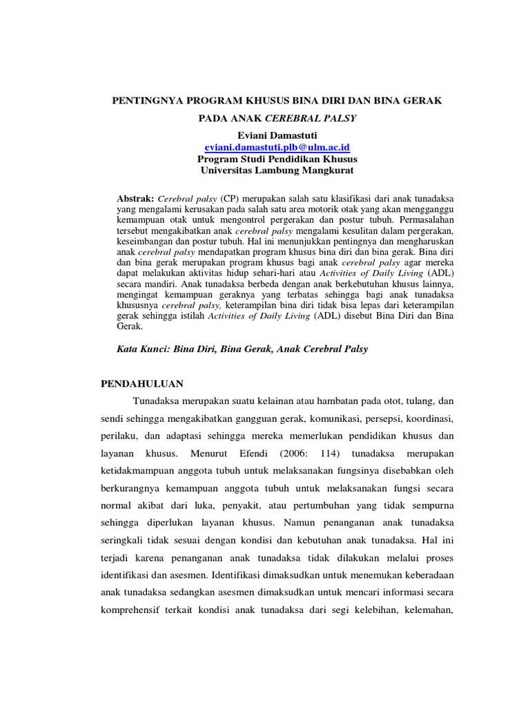 Program Bina Diri untuk Anak Cerebral Palsy | PDF | Pengembangan Diri ...