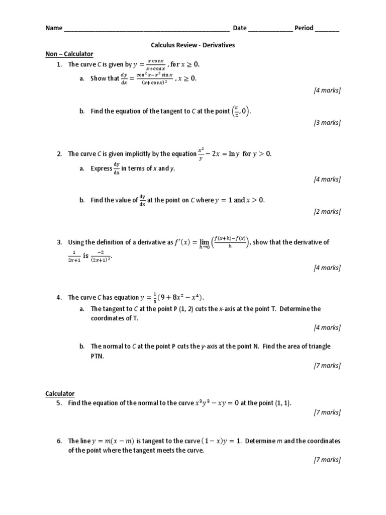Calculus Review - Derivatives | PDF | Derivative | Tangent