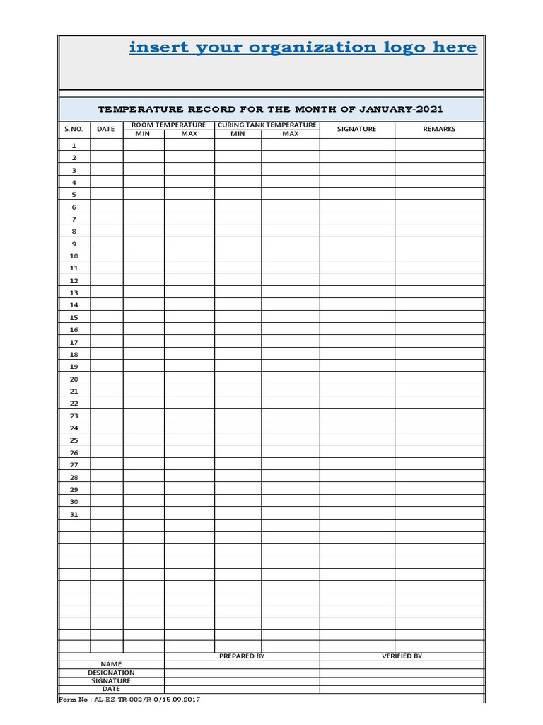 Curing Tank Temperature and Cleaning Log | PDF