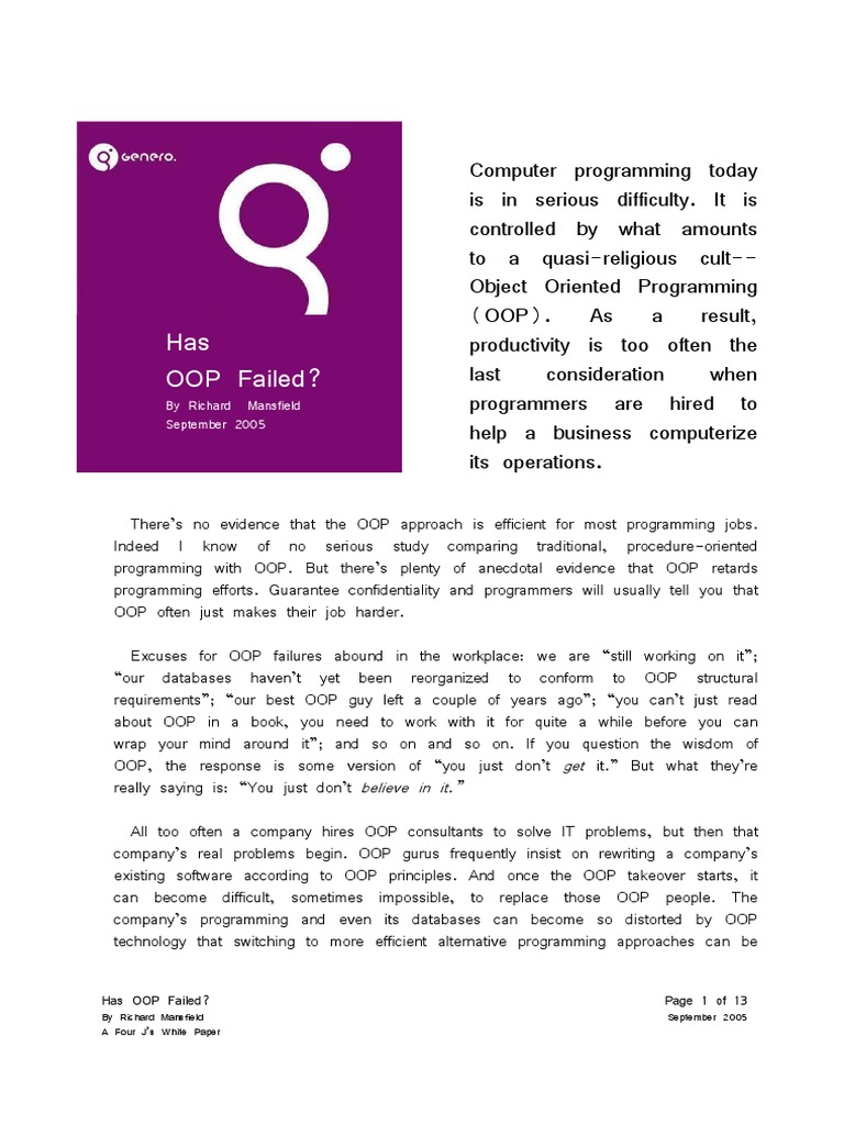 White Paper Has Oop Failed | PDF | Object Oriented Programming | Library (Computing)