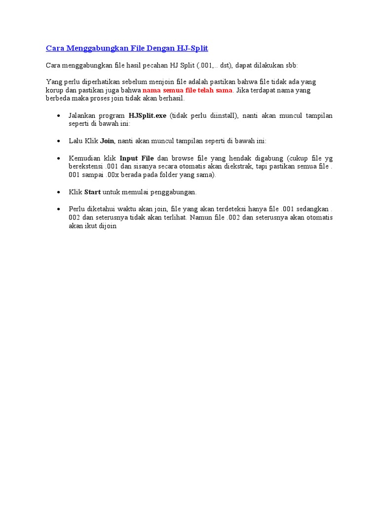 Cara Menggabungkan File Dengan HJ Split | PDF