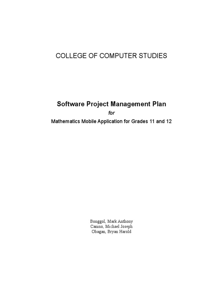 College of Computer Studies: Software Project Management Plan | PDF ...