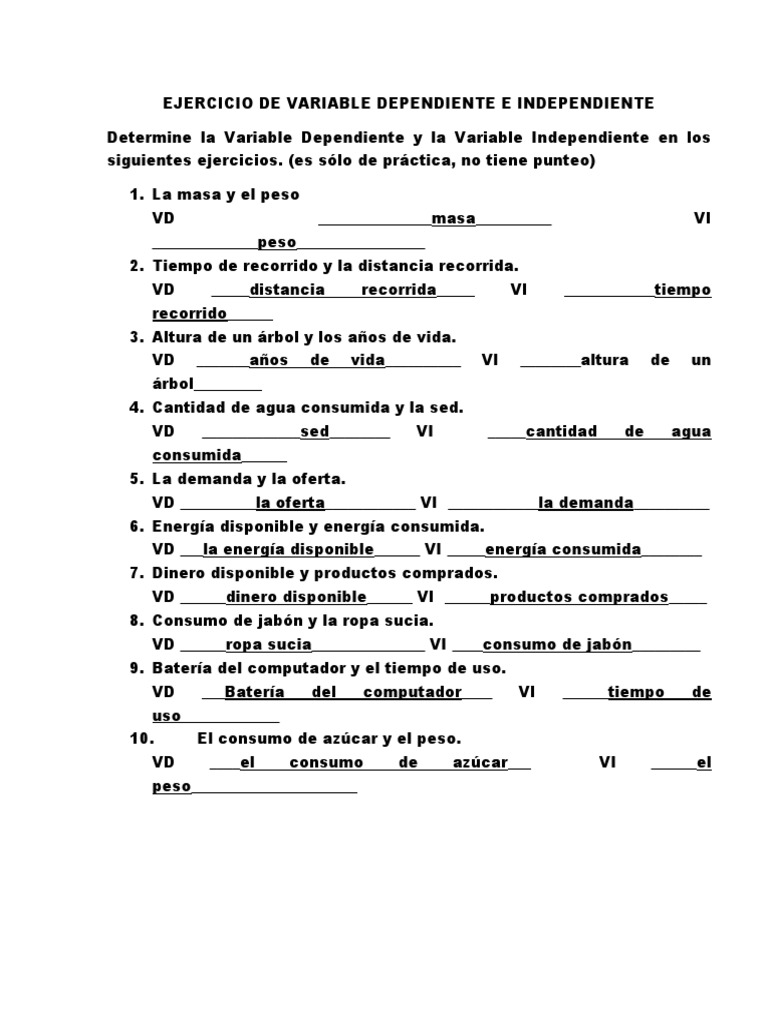 Ejercicio de Variable Dependiente e Independiente | PDF
