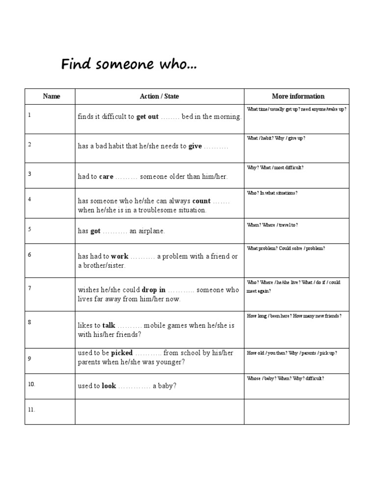 Find Someone Who Phrasal Verbs | PDF