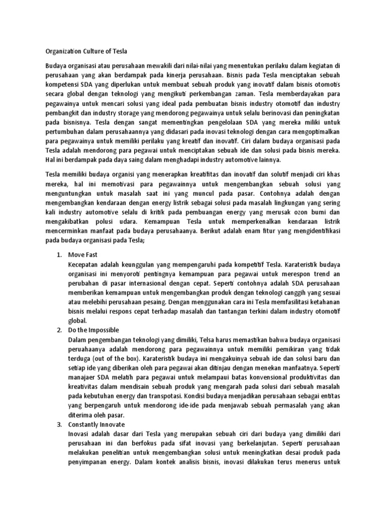 Organization Culture of Tesla | PDF
