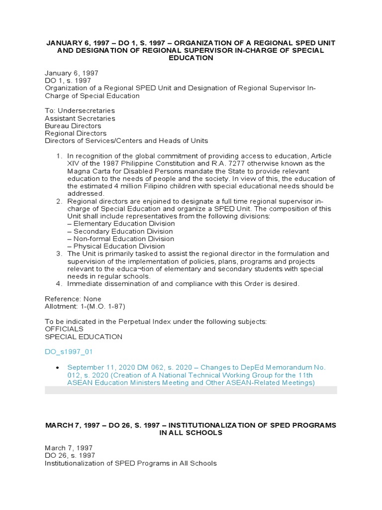 Decs Order Deped Memo | PDF | Inclusion (Education) | Special Education