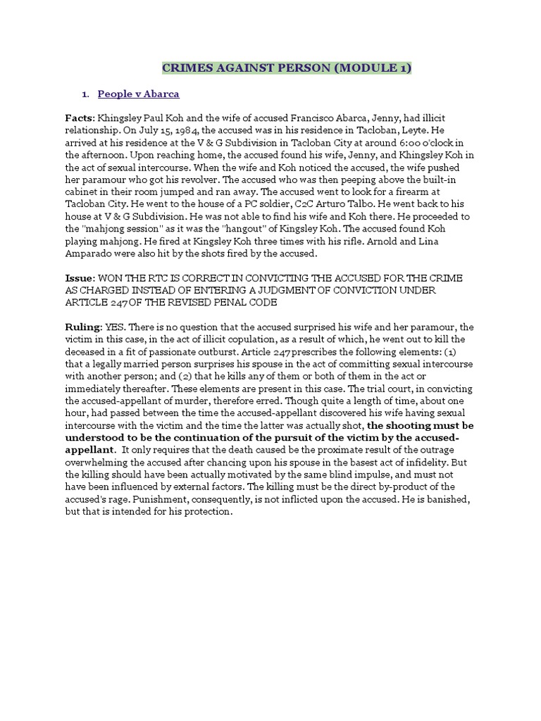 Crimes Against Persons | PDF | Rape | Psychological Abuse