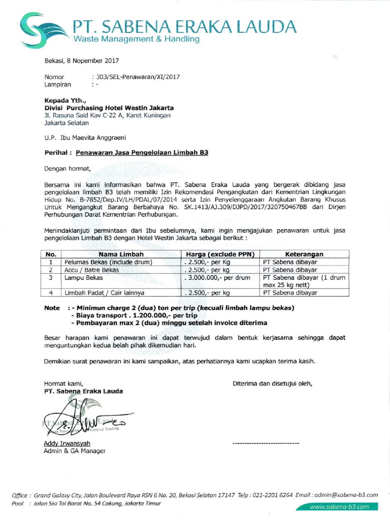 Penawaran 303 Hotel Westin Jakarta | PDF
