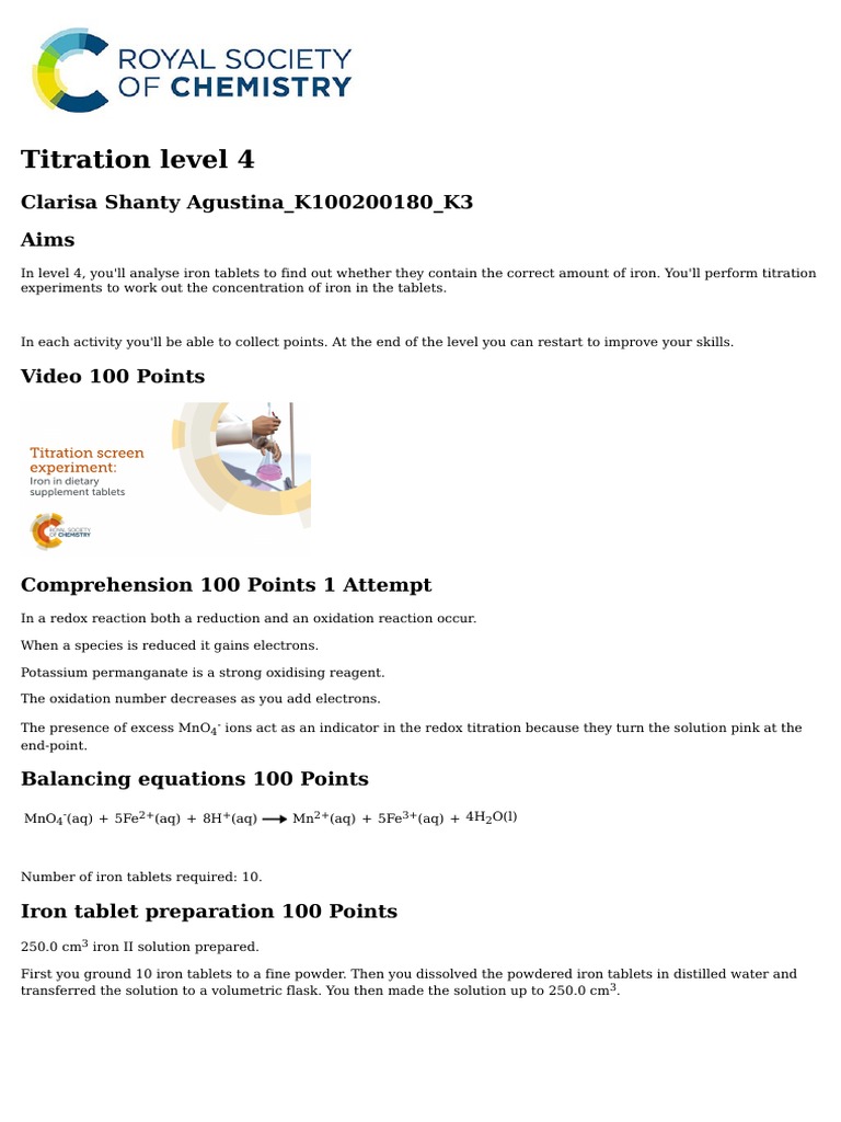 Titration Level 4: Clarisa Shanty Agustina - K100200180 - K3 Aims | PDF ...