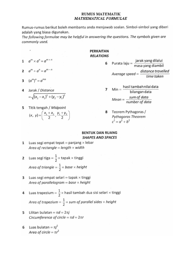Rumus Matematik PT3 | PDF