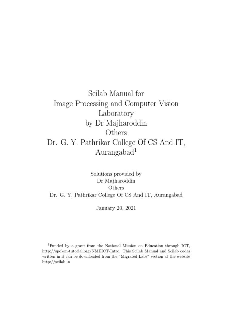 Image Processing and Computer Vision Laboratory - DR - Majharoddin | PDF | Computer Vision ...