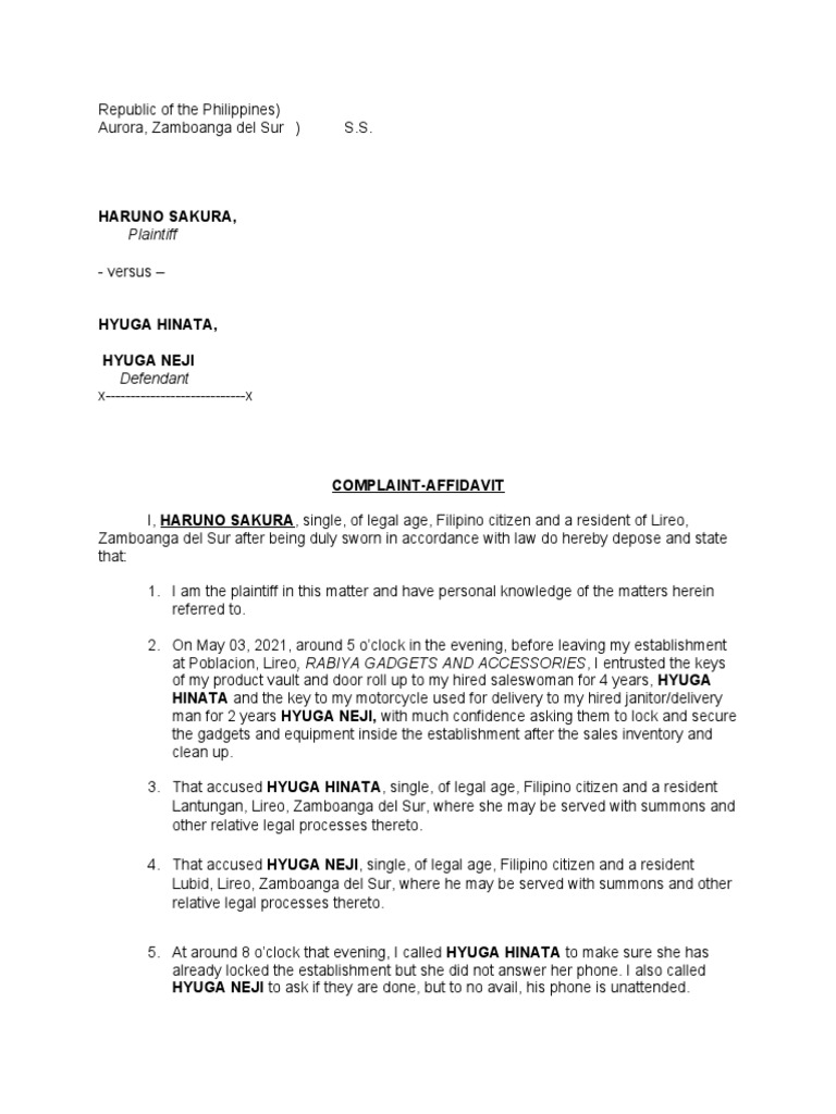 Qualified Theft Complaint-Affidavit | PDF | Public Law | Government