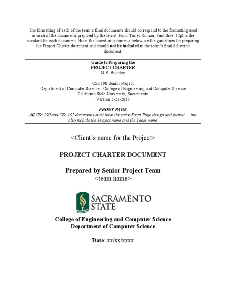 Project Charter Document Prepared by Senior Project Team | PDF | Scrum ...