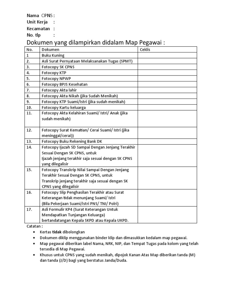 Dokumen Yang Dilampirkan Ke Map Pegawai | PDF