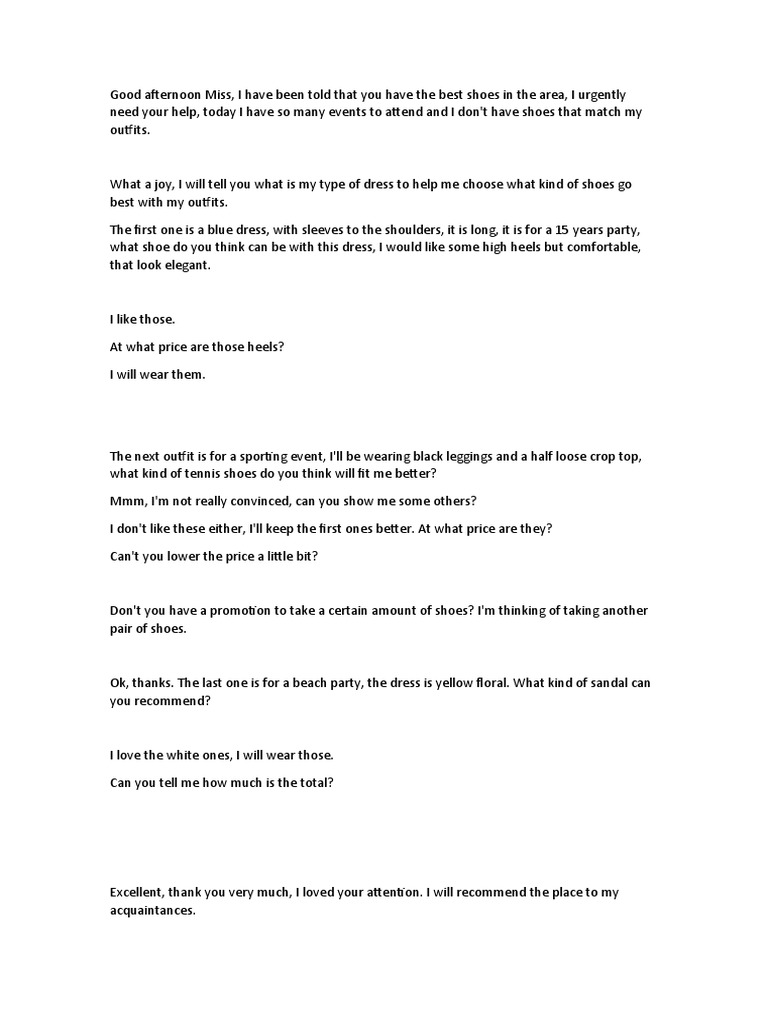 Conversation in A Shoes Shop | PDF