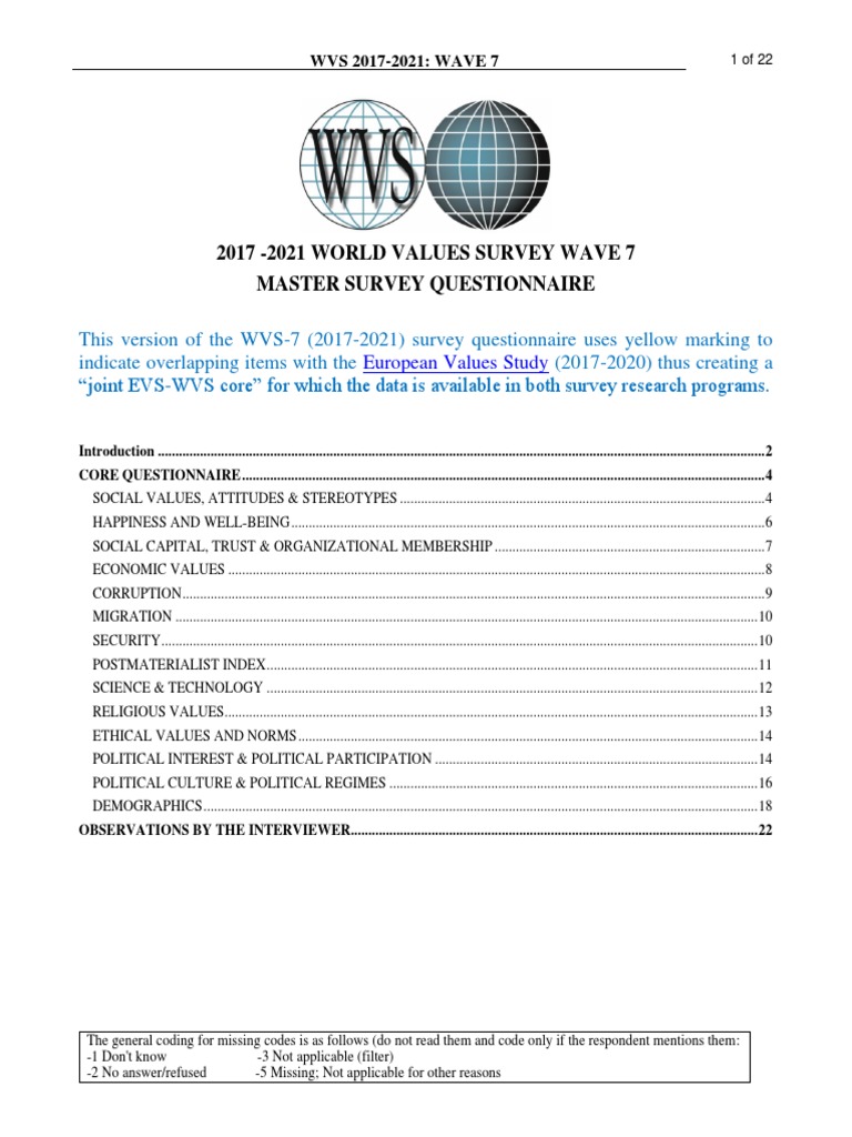 2017 - 2021 World Values Survey Wave 7 Master Survey Questionnaire ...