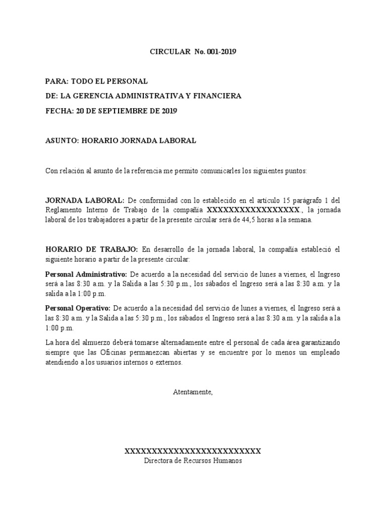 Minuta CIRCULAR No. 001-2019 | PDF