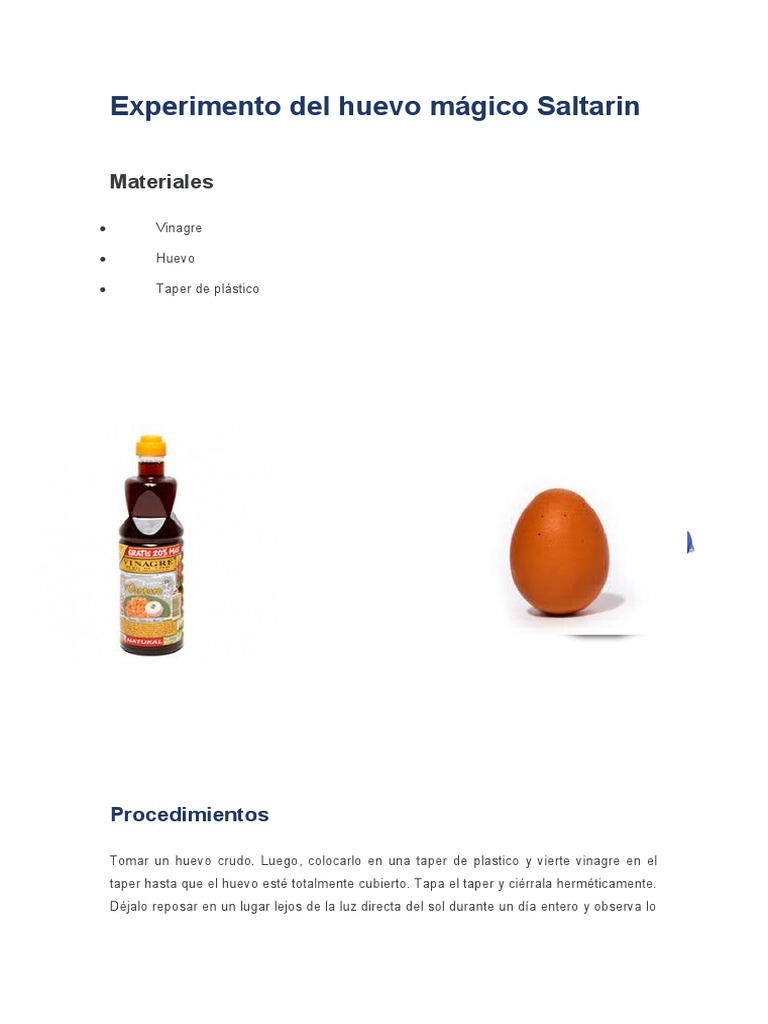Experimento del Huevo Mágico Saltarín | PDF | Huevo como alimento | Vinagre