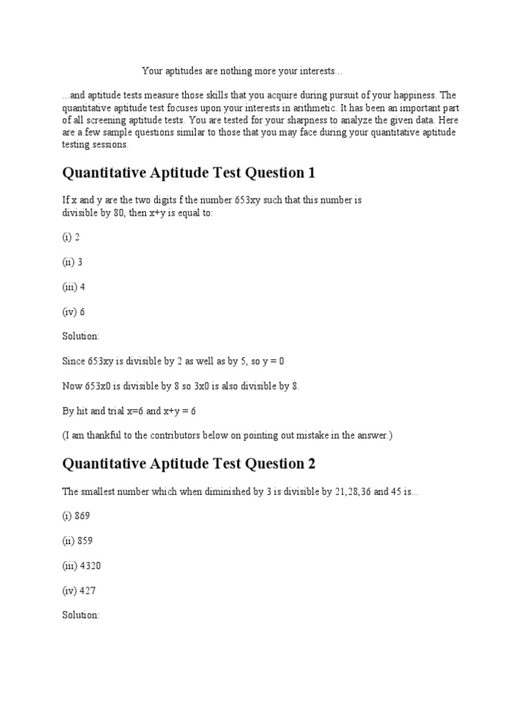 Quantitative Aptitude Test Question 1 | PDF | Quantity