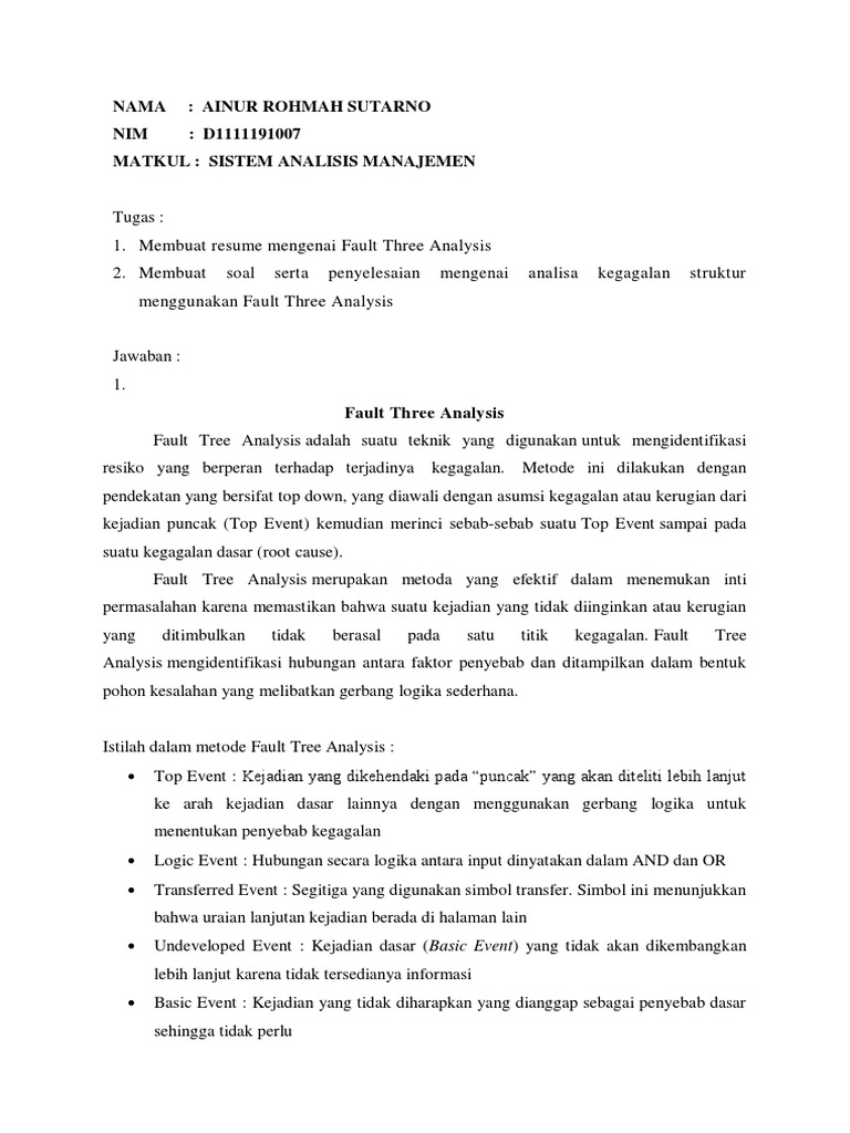 Fault Tree Analysis - AINUR. | PDF