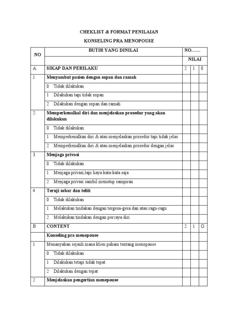 Cheklist Konseling Pra Menopouse | PDF