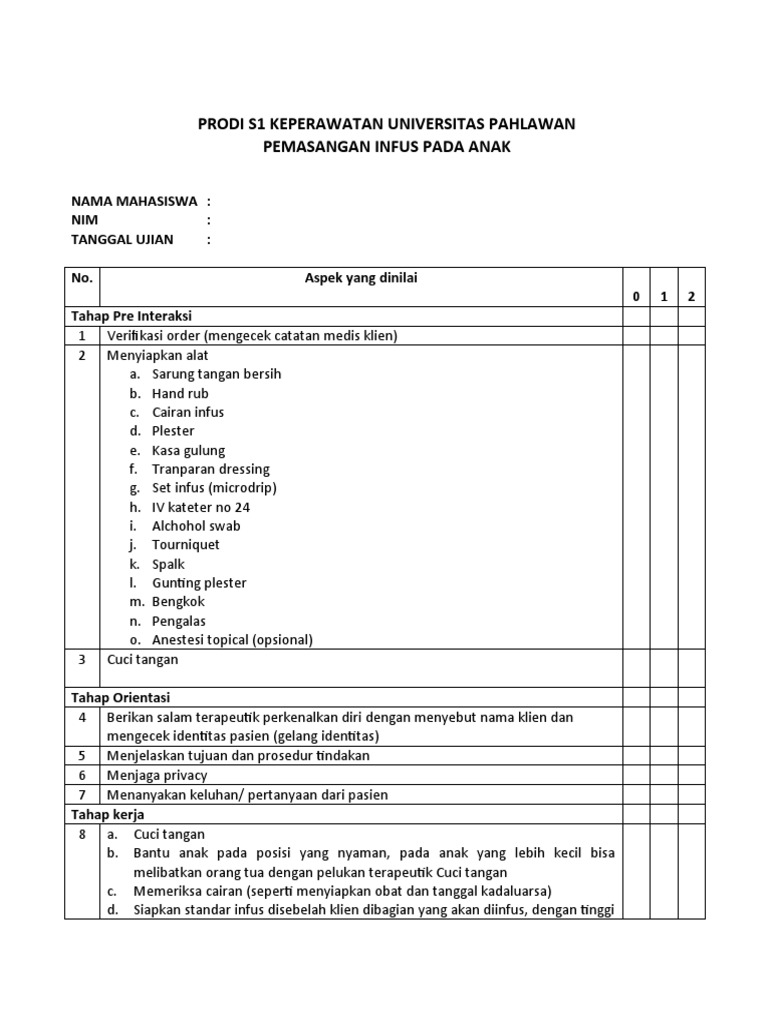 PROSEDUR PEMASANGAN INFUS PADA ANAK | PDF