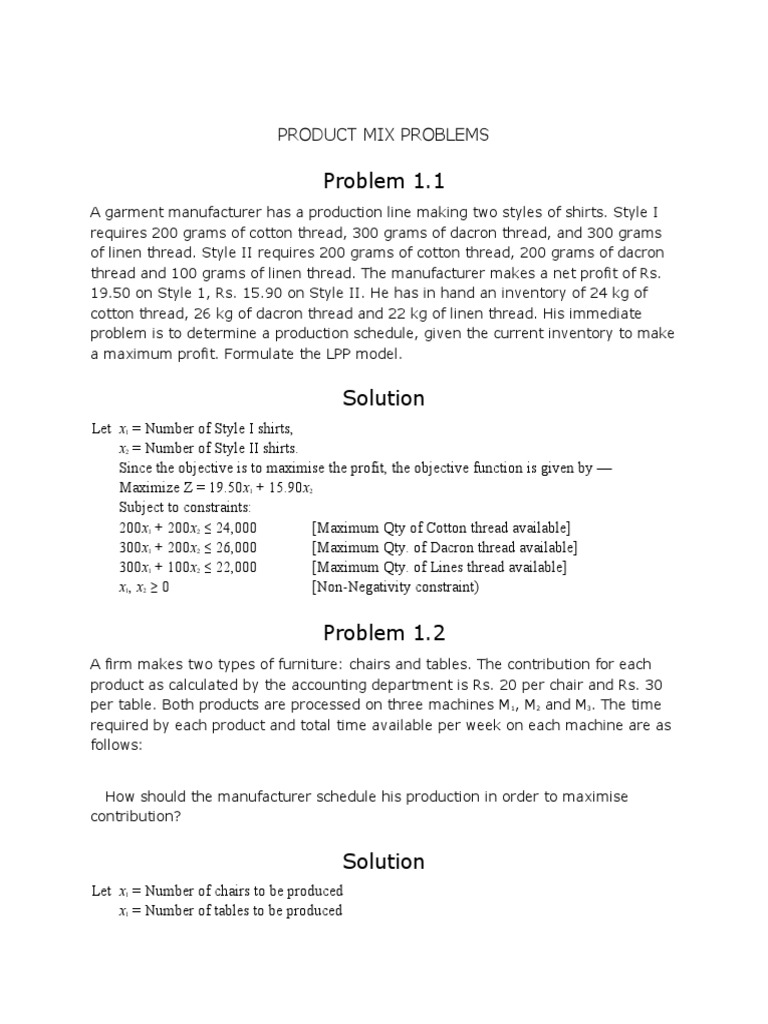 Problem 1.1: Product Mix Problems | PDF | Linear Programming | Target Audience