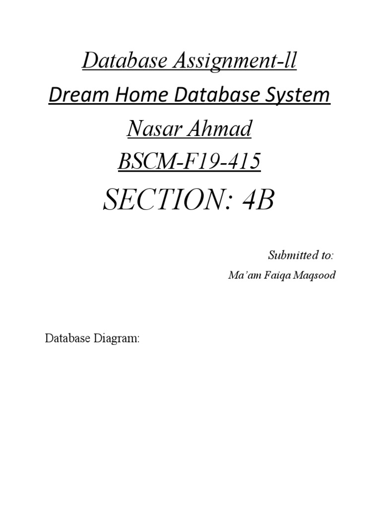 Database Assignment-Ll Dream Home Database System Nasar Ahmad BSCM-F19 ...