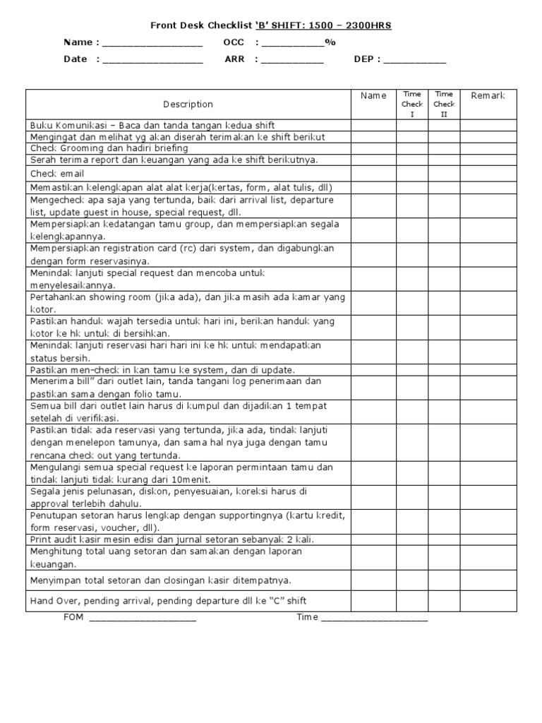 Front Desk Shift Report | PDF