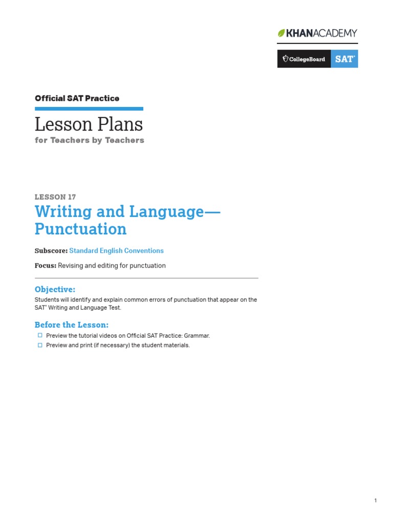 PDF - Official Sat Practice Lesson Plan Writing Language Punctuation | PDF | Comma | Punctuation