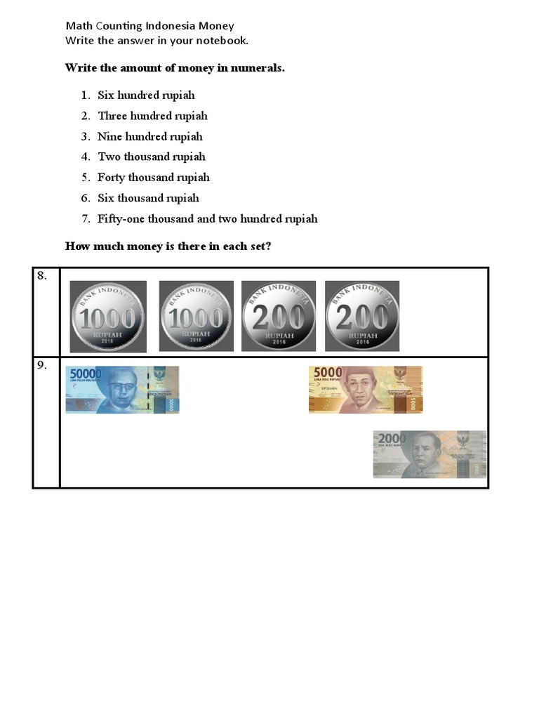 Math - Counting Indonesian Money | PDF