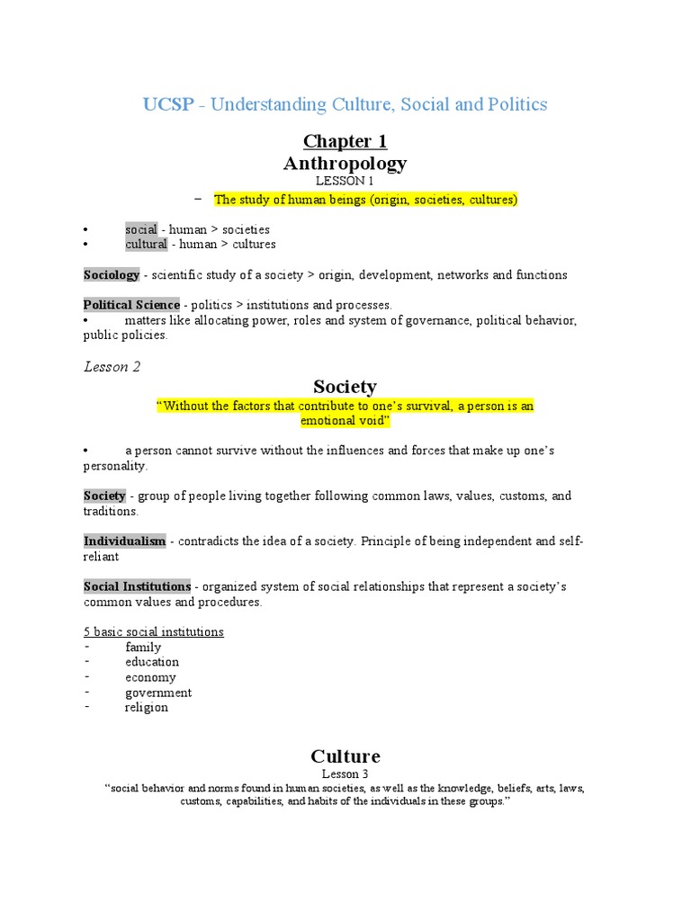 Anthropology: UCSP - Understanding Culture, Social and Politics | PDF ...