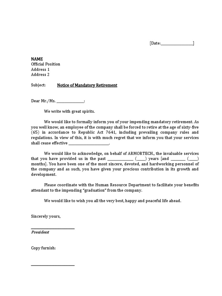 Mandatory Retirement Notice Template | PDF