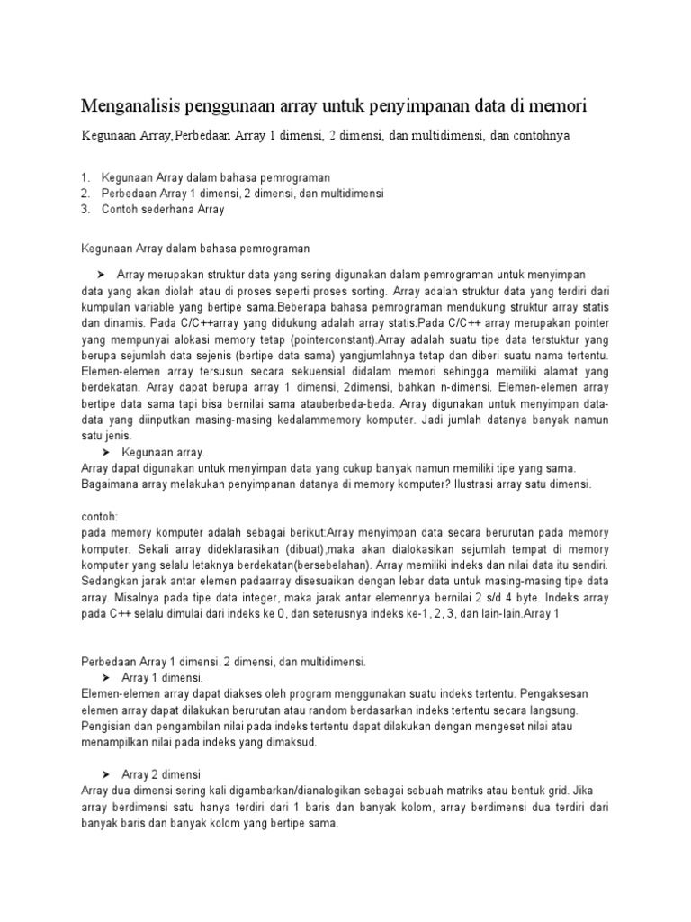 S2-P4-Pemrog - Menganalisis Penggunaan Array Untuk Penyimpanan Data Di Memori | PDF