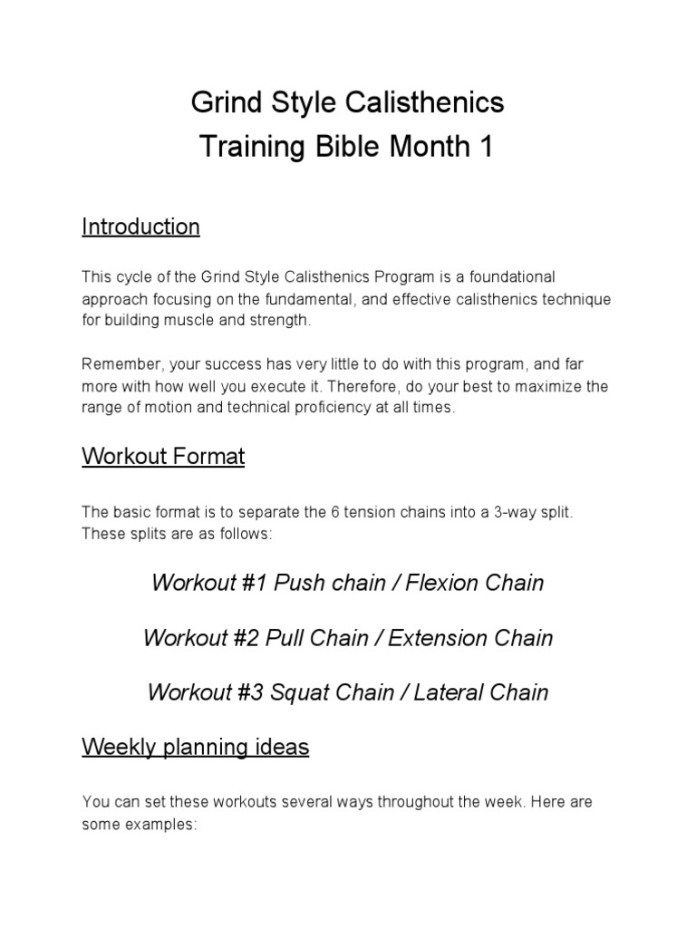 Grind Style Calisthenics Training Bible Month 1 | PDF | Physical ...